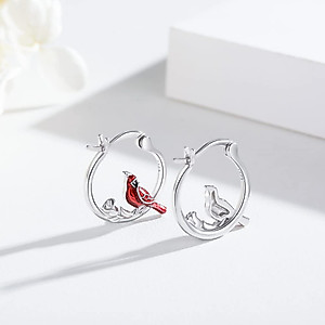 Cardinal Earrings Sterling Silver Hypoallergenic Hoop Earrings for Sensitive Ears Cardinal Jewelry Gifts for Women