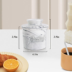 MSJGA Butter Crock for Counter with Water, French Butter Keeper for Spreadable Butter Marble Ceramic Butter Dish with Lid for Countertop, Butter Container Holder