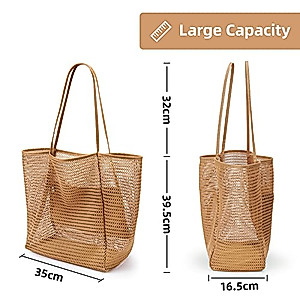 KALIDI Beach Mesh Tote Bag, Casual Tote Bag Hobo Women Foldable MAX 23L Shoulder Bag For Beach Picnic Vacation