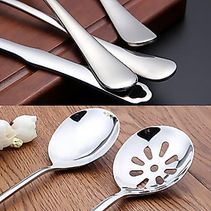 Dadamong Serving Spoons x 3, Slotted Spoons x 3, Mirror Polished Stainless Steel Buffet Serving Utensils 7.8 Inches inches Skimmer Perforated for Buffet Can Banquet Cooking Kitchen Basics