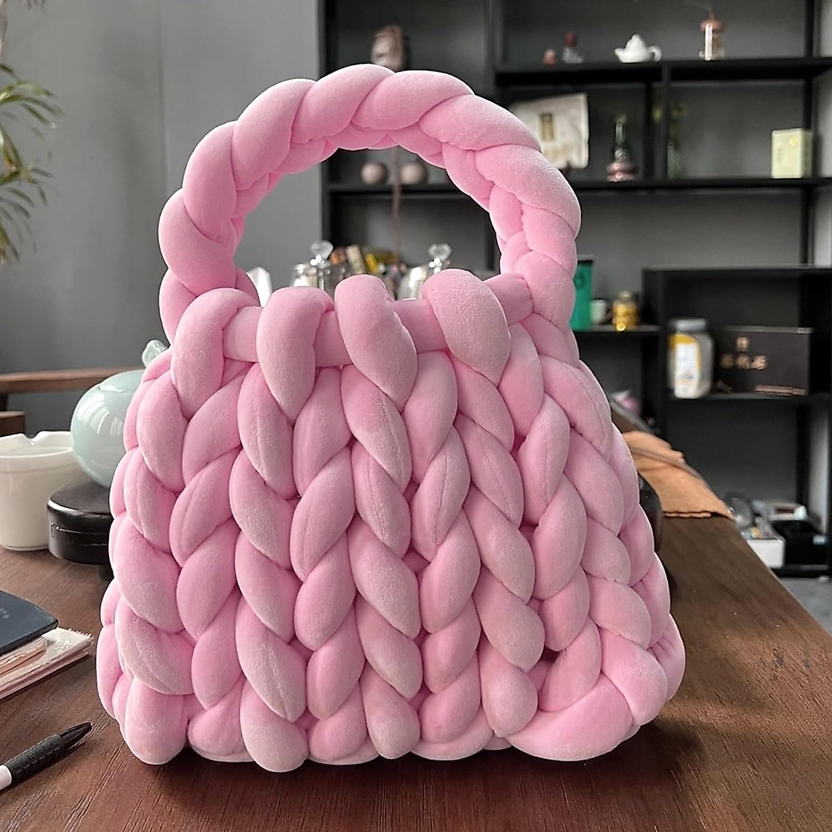 Velvet Chunky Yarn Bulky Giant Arm Knitting Yarn, Super Soft Tubular Weight Jumbo Yarn,DIY Crochet Hand Knitting Thick Yarn for Blanket,Pet Bed, Rugs Pillow,Handbag(2.2lb-Pink)