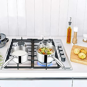 TeamFar 1qt & 2 qt Saucepan with Lid, Stainless Steel Tri-ply Small Cooking Pot Milk Pasta Sauce Pan with Ergonomic Handle, for Induction/Gas/Electric/Ceramic, Non-Toxic & Heavy Duty, Dishwasher Safe