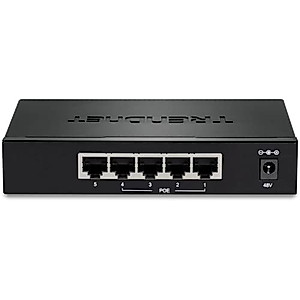 TRENDnet 5-Port Gigabit EdgeSmart PoE+ Switch, 4 x Gigabit PoE+ Ports, 1x Gigabit Port, 31W PoE Power Budget, Managed PoE+ Switch, Wall mountable, Black, TPE-TG50ES