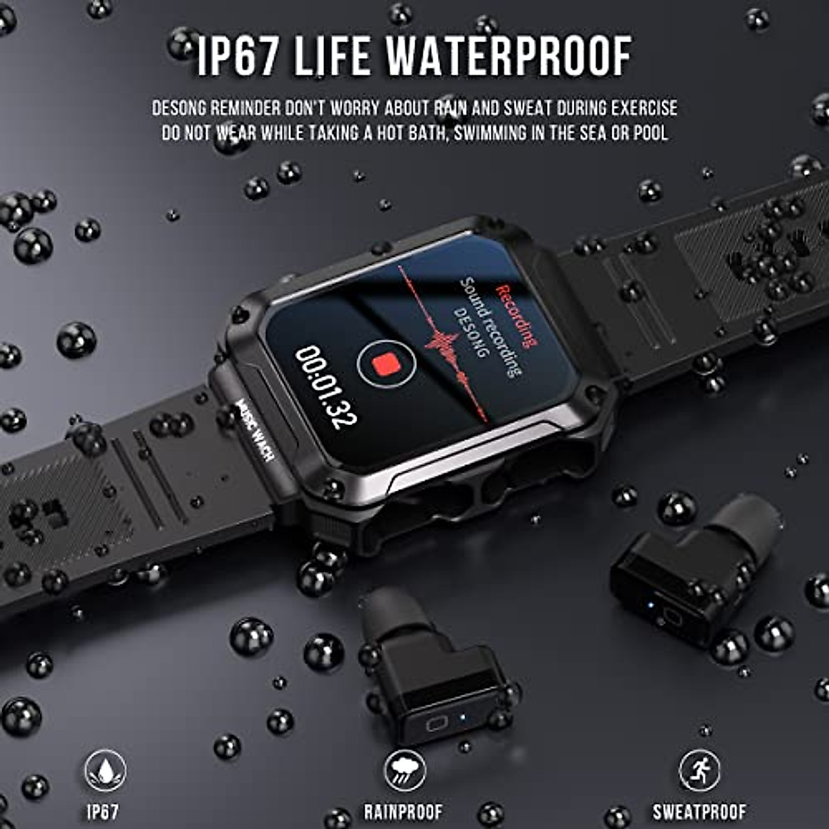 Desong Smart Watch with Earbuds,Watch Buds Smartwatch,3 in 1 Smart Watch Buit-in 4GB Memory,1.96" Smartwatches(Call Receive/Dial),Waterproof,Recording,Sleep Monitor,Fitness Tracker for iOS Android