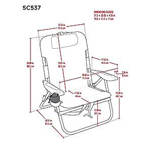 Tommy Bahama Big Boy 4-Position Folding 13" High Seat Backpack Beach or Camping Chair, Aluminum, Navy