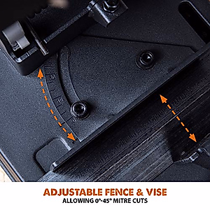 Evolution Power Tools R355CPS 14-Inch Chop Saw Multi Purpose, Multi-Material Cutting Cuts Metal, Plastic, Wood & More Miter Cut up to 45˚ Degrees TCT Blade Included