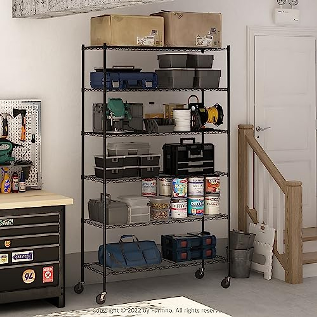 Furinno Wayar Metal Storage Shelf Rack, 6 Tiers, 48-Inch Taller, Black