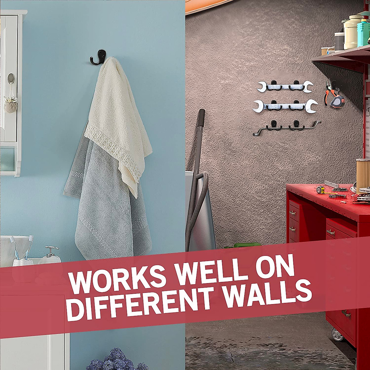 Jack N’ Drill 5 + 1 Pack Double Coat Hooks in Black Finish, Easy to Install, Stronger & More Durable for Heavy Items, Wall Mount Hook for Hanging Towels, Coats, Hats, Heavy Bags, and More