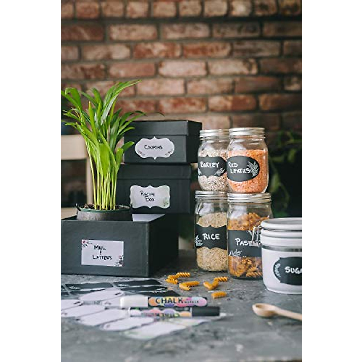 Inspired Designs Floral Chalkboard Label Stickers with 2 Chalk Pens - 120 Pcs Multi-Purpose Chalk Sticker Labels for Storage Bins, Spice Jars - 3.5”x2” Reusable Waterproof Pantry Labels for Organizing