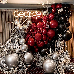 Black Red Silver Balloon Garland - Double Stuffed Dark Red Black Balloons Latex Ruby Red Maroon Metallic Balloon Arch Kit for Birthday Baby Shower Vanlentine's Day New Year Christmas Party Decor