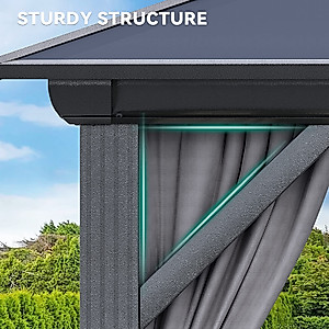 YITAHOME 10x12FT Hard-Top Gazebo Double Roof Canopy Outdoor with Netting and Shaded Curtains, Aluminum Frame Polycarbonate Hardtop Garden Tent for Patio, Backyard, Deck and Lawns, Gray