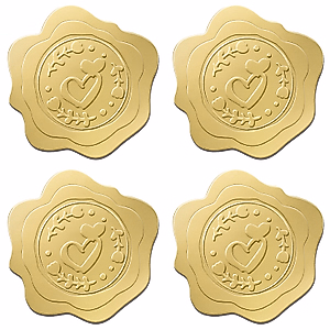 KOOGEL 500 Pieces Gold Wax Seal Stickers Labels Embossed Self-Adhesive Heart Envelope Seal Looking Stickers for Wedding Invitation Christmas Greeting Card