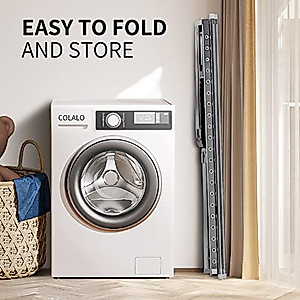 HWAJAN 90 Inches Folding Clothes Drying Rack Indoor Outdoor-Aluminum Collapsible Clothing Drying Racks for Laundry-Heavy Duty Foldable Clothes Dryer Rack with 42 Windproof Hooks,Large,Grey