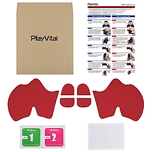 eXtremeRate PlayVital Red Anti-Skid Sweat-Absorbent Controller Grip for ps5, Professional Textured Soft Rubber Pads Handle Grips for ps5 with Shoulder Button Trigger Stickers - Armored Edition