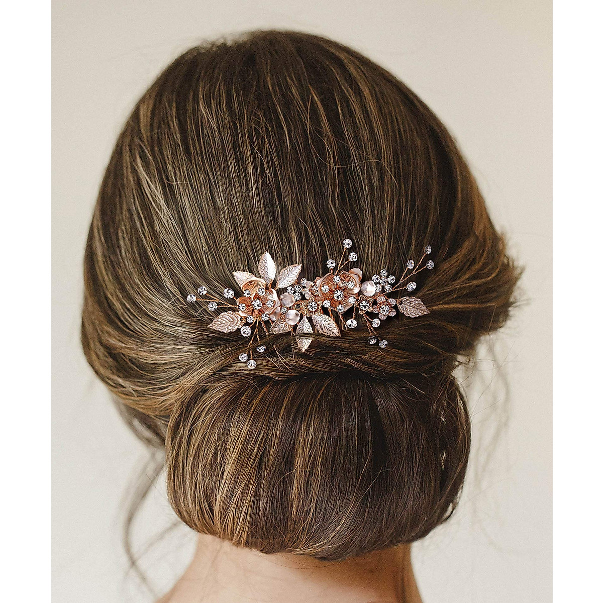 SWEETV Light Rose Gold Wedding Hair Comb Clip,Handmade Bridal Hair Accessories for Women Wedding