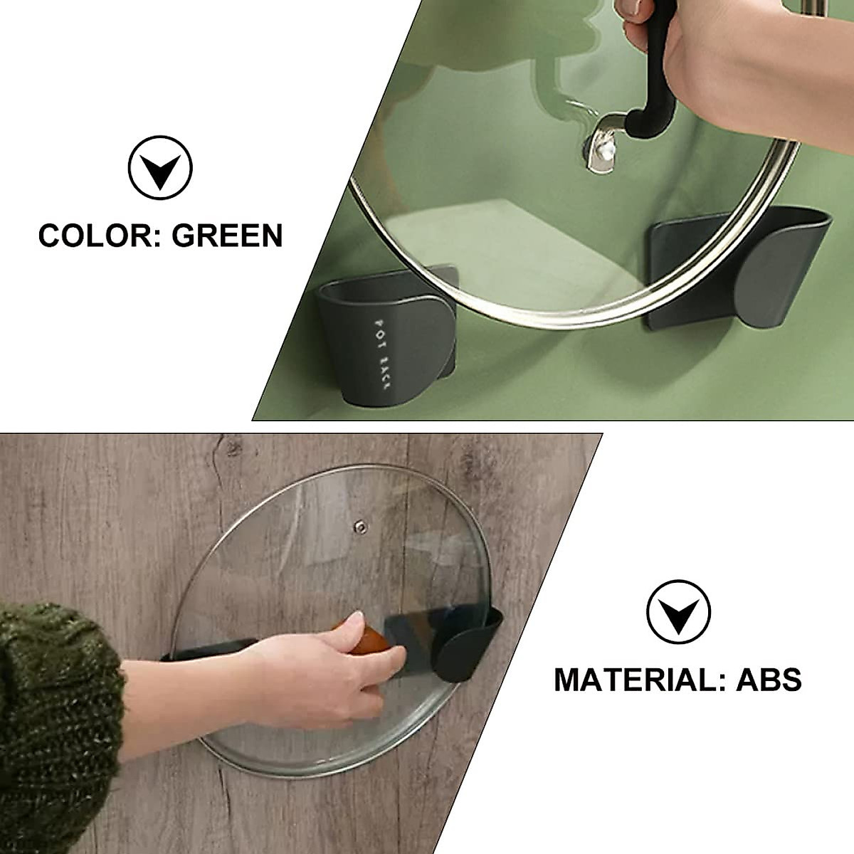 Luxshiny 3 pairs Kitchen Wall- Utensils Lid Hanging Pot Pan Cover Rack Wall Holder Cutting Stand Adhesive Cabinet Mount Cookware Holders Mounted Hangers Wall-mounted Free for Organizers