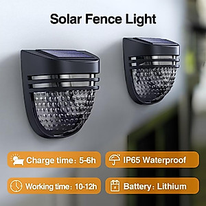 oditton Solar Fence Light, Solar Pathway Lights, Solar Light, Deck Lights, Solar Powered, Solar Wall Lights, 2 Modes, Waterproof IP65, Outdoor for Garden, Christmas Decoration, Backyard, 6 Pack