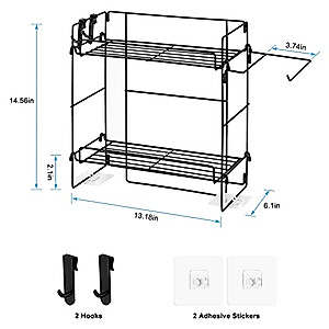 Vrisa 2 Pack Over The Toilet Storage Shelf 2-Tier Bathroom Organizer Over Toilet Multifunctional Toilet Rack with Hook and Paper Holder No Drilling Space Saver with Wall Mounted Design(Black)