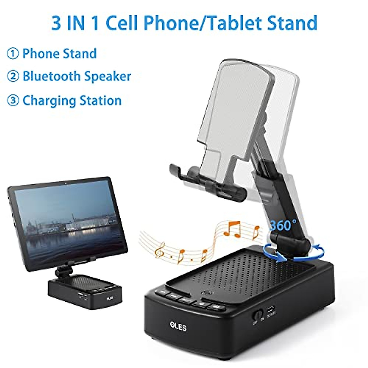 Gifts for Men, OLES Mobile Phone Stand with Bluetooth Speaker, Gifts for Him Dad Women Who Want Nothing, Adjustable Tablet Holder with Wireless Speaker, Tech Gadgets for Table Desk, Unique Ideal Gifts
