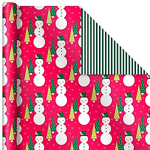Hallmark Reversible Christmas Paper (3 Rolls: 120 sq ft TTL) Retro Ornaments, Stripes Gift Wrap, Tri-Pack, Elevated Geometric