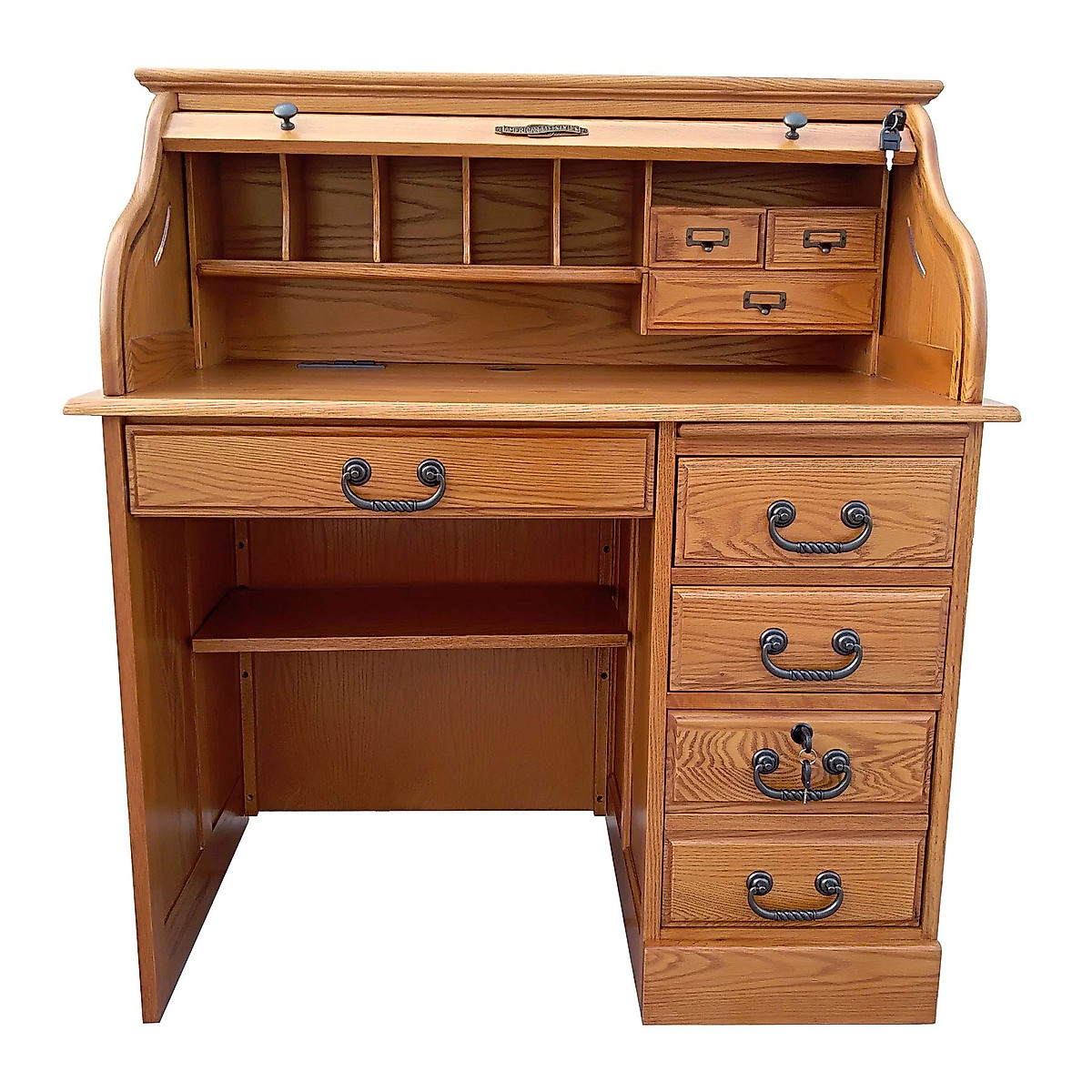 Small Roll Top Desk for Home Office Or Student Solid Oak Wood Single Pedestal 40.5Wx24Dx45H Harvest Stain Quality Crafted Construction Locking File Drawers Dovetailed Secretary Desk Easy Assembly