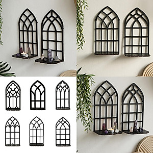 Vintage Hollowed Window Frame Wall Shelf Wood Black Crystal Display Stand Plant Holder Hanging Shelves For Home Decors