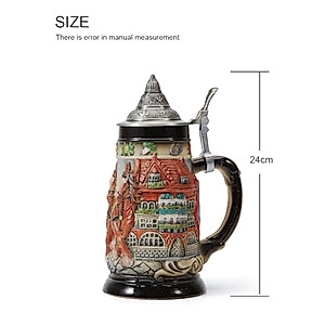 HAUCOZE Beer Stein Mug German Oktoberfest Stanley Viking Tankard with Petwer Lid Birthday Gifts 0.9Liter