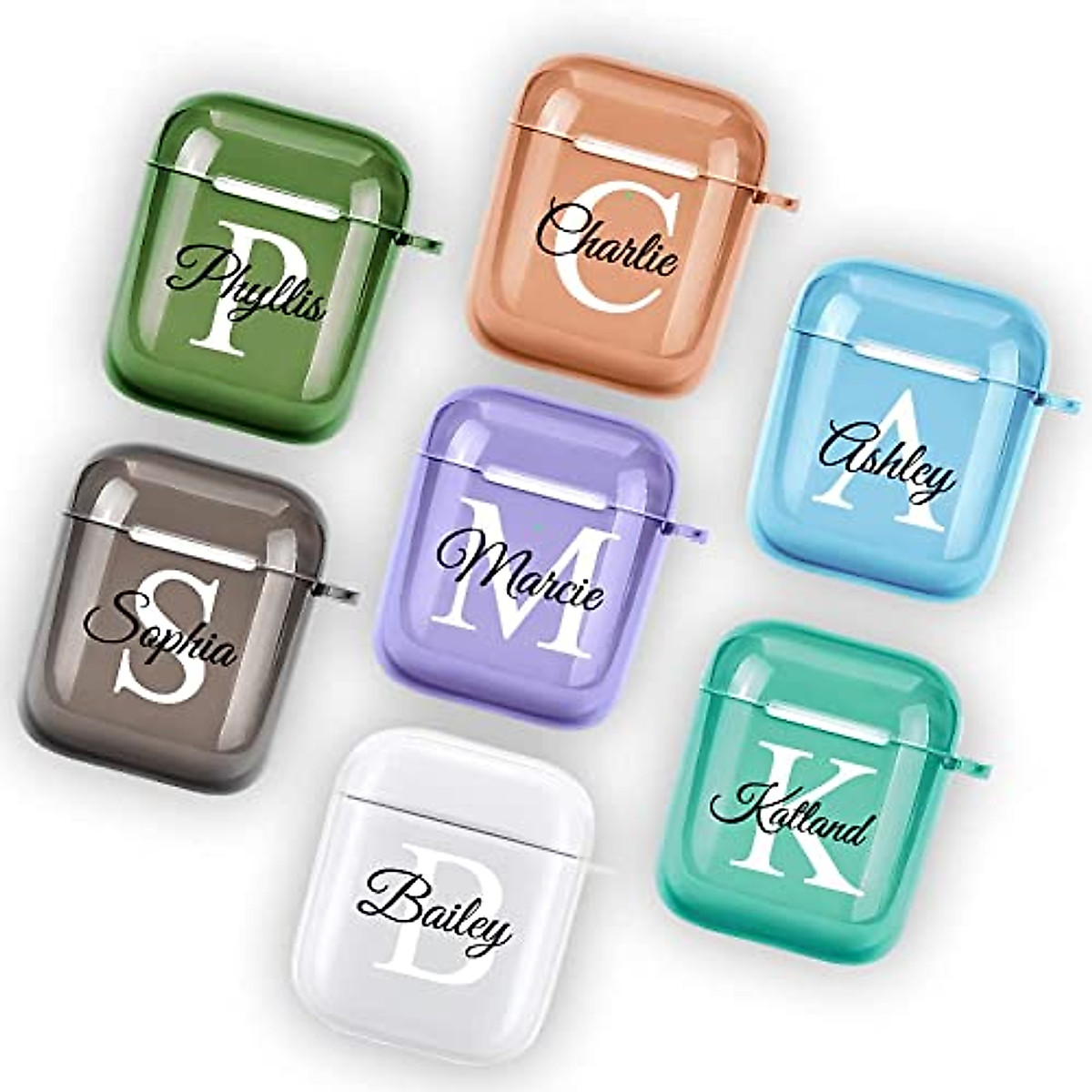 CaseHome Custom Name AirPods Case for Apple AirPod 2 and 1, Personalized Gift Shock Absorption Soft Clear TPU Airpods Case Cover (Clear Darkcyan)