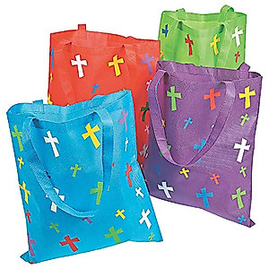 Fun Express - Religious Totes With Crosses - Apparel Accessories - Totes - Novelty Totes - 12 Pieces