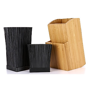 Bamboo Universal Knife Block - Extra Large Two-tiered Slotless Wooden Knife Stand, Organizer & Holder - Convenient Safe Storage for Large & Small Knives & Utensils - Easy to Clean Removable Bristles