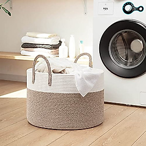INDRESSME Cotton Rope Basket Extra Large Woven Basket for Blankets Toy Basket Baby Laundry Basket with Big Handles Rope Hamper Storage Bin for Organizer Toy Pillow Living Room, 21 D x 14 H Inches
