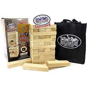 Mɑtty's Toy Stop Deluxe 51pc Giant Wood Tower Stacking Game with Storage Bag (Starts 17" Tall)