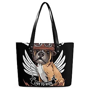 Womens Handbag Boxer Dog Leather Tote Bag Top Handle Satchel Bags For Lady