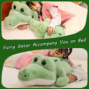 ELAINREN Super Furry Crocodile Plush Kids Pillow Big Eyes Gator Stuffed Throw Pillow Cute Green Alligator Plushie Toy Gifts/21.7''