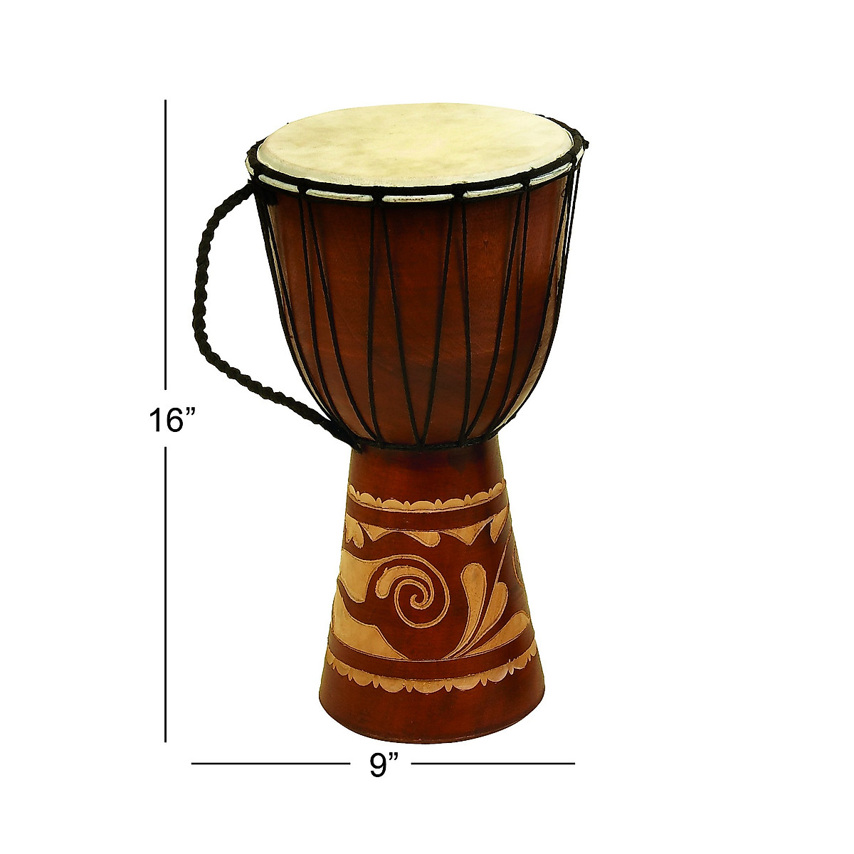 Deco 79 Wood Drum Handmade Decorative Sculpture Djembe Home Decor Statue with Rope Accents, Accent Figurine 9" x 10" x 16", Brown