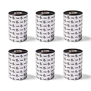Zebra Standard Black Wax Ribbon for Industrial Thermal Transfer Printers 4.33 in Wide 1476 ft Long 1 in Core 6 Rolls 10031729SP