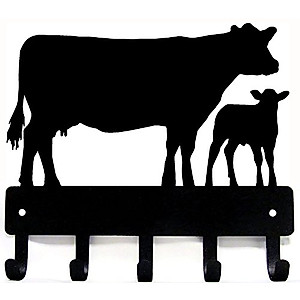 The Metal Peddler Cow and Calf Cattle Farm Key Rack - Small 6 inch Wide - Made in USA