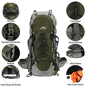 HUIOP Hiking Backpack, 50L Waterproof Outdoor Sport Hiking Trekking Camping Travel Backpack Pack Mountaineering Climbing Knapsack with Rain Cover