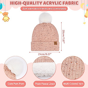 Toddler Kids Winter Hats Touchscreen Gloves Scarfs Set Pompom Beanie Caps Neck Warmer with Fleece for 5-8 Years Old Baby Girls Boys Gifts