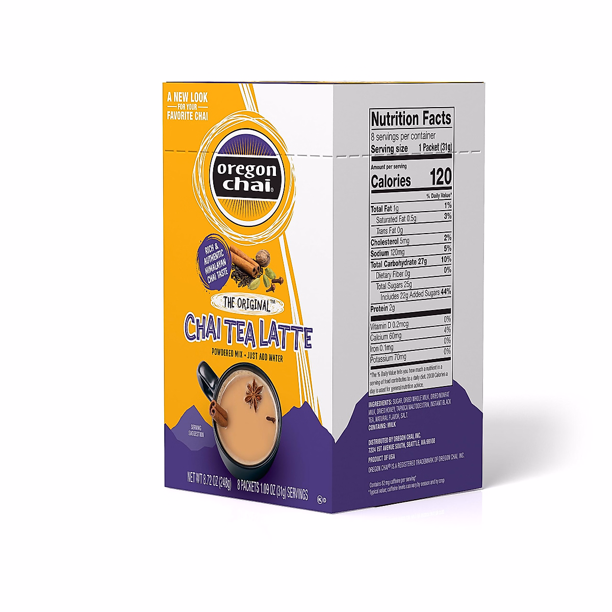 Oregon Chai Original Chai Tea Latte Single Serve Powdered Mix, 8 Count (Pack of 6)