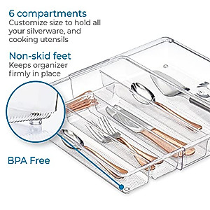 iDesign Linus Expandable Kitchen Drawer Organizer for Silverware, Spatulas, Gadgets - Clear