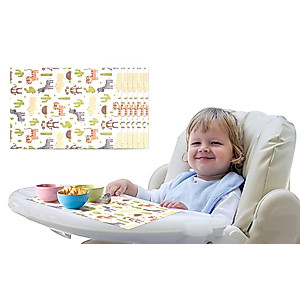 20PCS Disposable Placemats for Baby and Children, Waterproof, Absorbent, Leak-Proof, Suitable for Home, Outdoor Travel and School Use, etc., Happy Zoo Theme