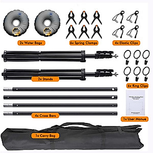 Backdrop Stand, Photo Video Studio 8.5 x10ft Adjustable Support Portable Backdrop Stand Heavy Duty for Photoshoot, Parties, Projector Screen with 2 Water Bag, 6 Backdrop Clips,6 Curtain Ring Clip