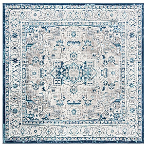 SAFAVIEH Brentwood Collection 9' Square Light Grey/Blue BNT851G Medallion Distressed Non-Shedding Living Room Bedroom Dining Home Office Area Rug