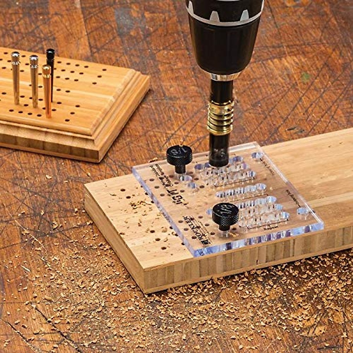 Small Cribbage Board Templates (3 Players, Straight Track) - Woodworking Kit w/ 1/8'' Self-Centering Drill Bit, 1/8'' Indexing Pins – Thick Acrylic Cribbage Board Game Set