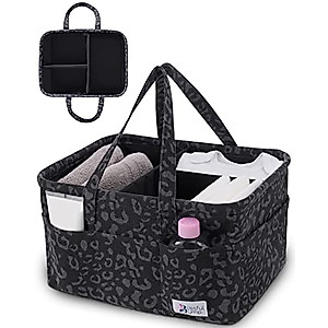 The Blissful Bump Diaper Caddy Organizer, Storage Basket, Caddy organizer with Handle, Baby Organizer for Nursery -Modern Diaper Basket for Boy, Girl, Charcoal Gray Leopard Print