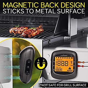 NutriChef Smart Bluetooth BBQ Thermometer with Travel Zip Case, Upgraded Stainless w/ 2 Temperature Probes, LCD Display, Done Alarm Android iPhone, Gas Charcoal BBQ Smoker Temp Monitoring