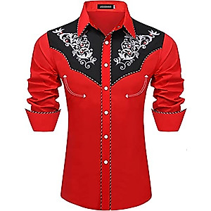 JoZorro Men's Long Sleeve Pearl Snap Shirt Cowboy Cut Western Embroidered Casual Button Down Shirt