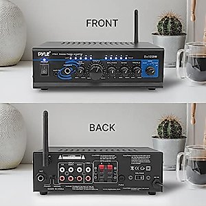 Pyle Home Home Audio Power Amplifier System with Bluetooth - 2X120W Mini Dual Channel Mixer Sound Stereo Receiver Box w/ RCA, AUX, Mic Input - For Amplified Speakers, PA, Theater, Studio Use -PTA4