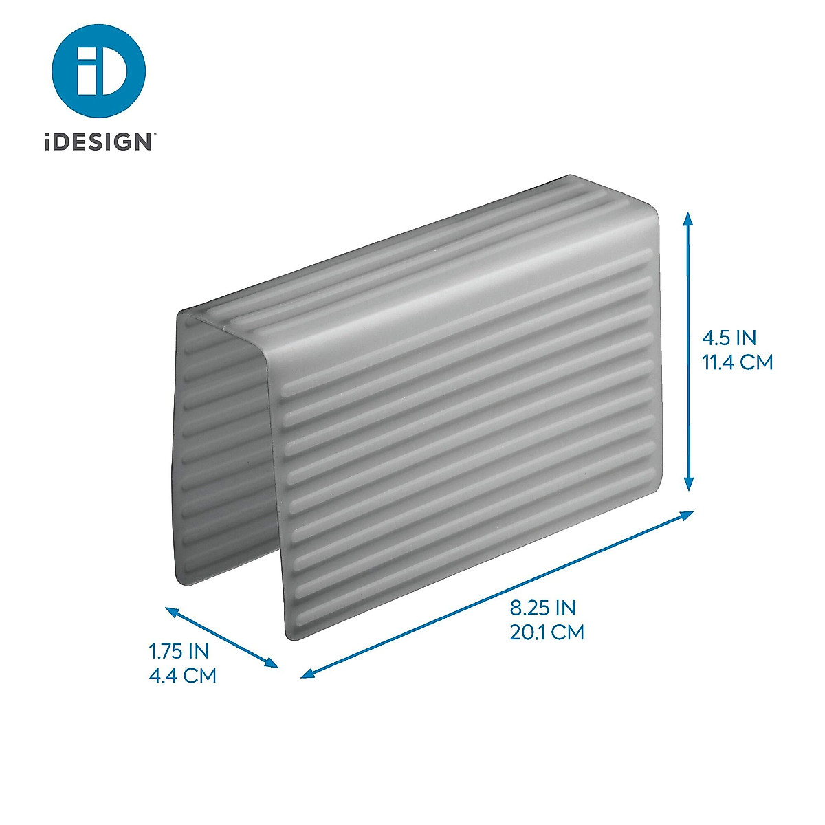 iDesign 64183 Lineo Silicone Sink Saddle, Glassware Protector for Kitchen, Bathroom Pots, Pans, Dishes, 8.25" x 1.75" x 4.5", Gray